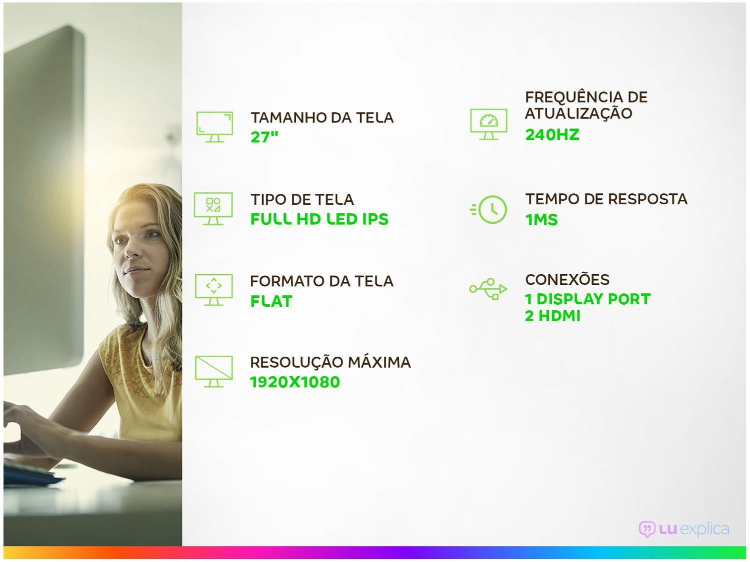 Monitor Gamer Samsung Série G40 Odyssey 27” Full HD 240Hz 1ms Display ...