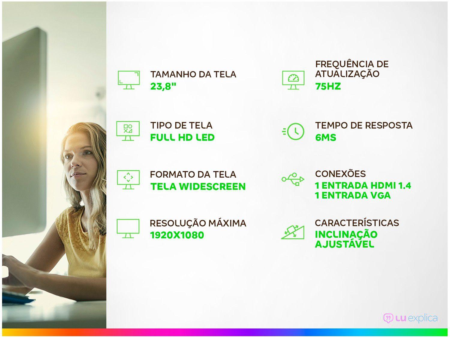 Monitor para PC AOC Série B1 24B1XHM 23,8” 75Hz 6ms Full HD HDMI VGA