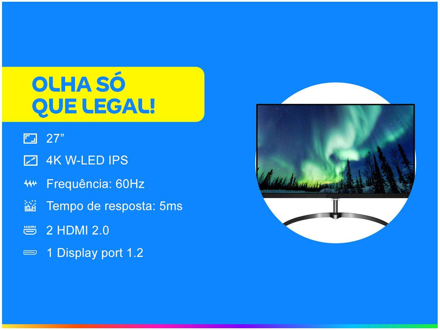 Monitor para PC Philips 276E8VJSB 27” Widescreen 4K HDMI IPS