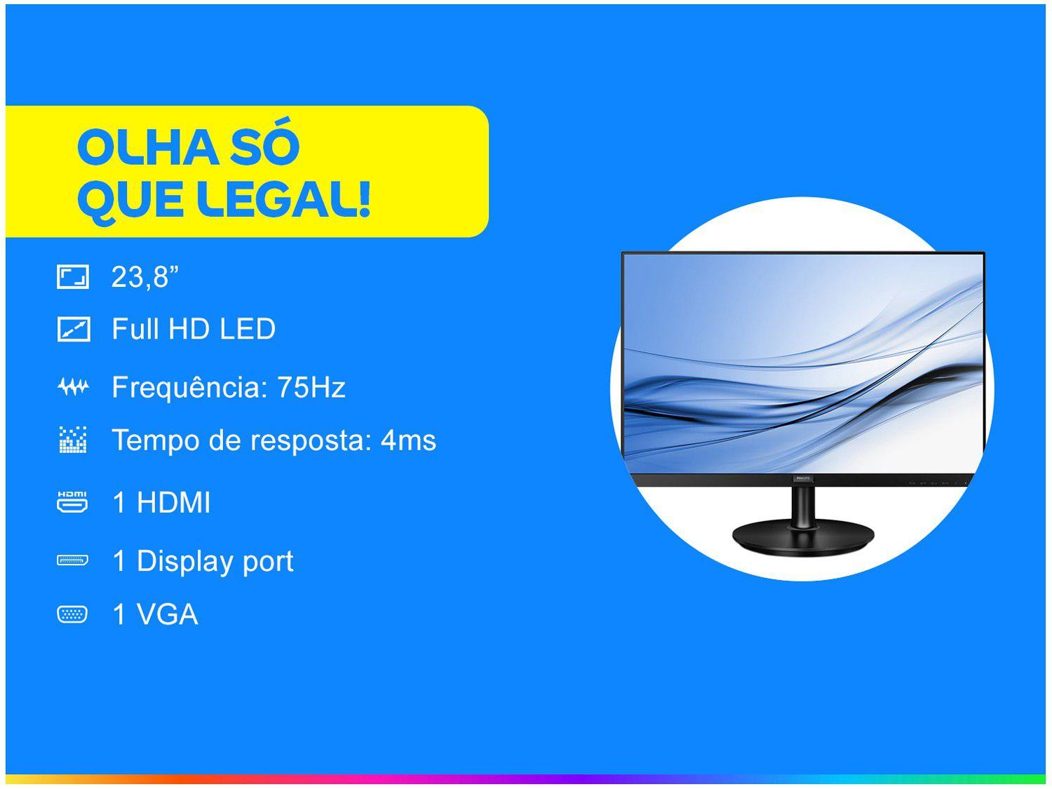 Monitor para PC Philips Série V8 242V8A 23,8” LED Widescreen Full HD ...