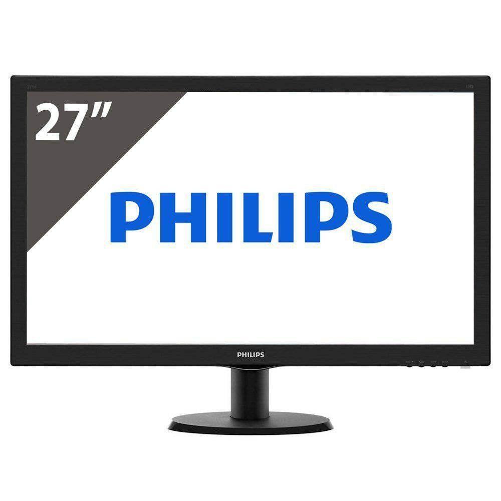 Monitor Philips LED 27” Full HD Widescreen, HDMI/VGA/DVI, Som Integrado ...