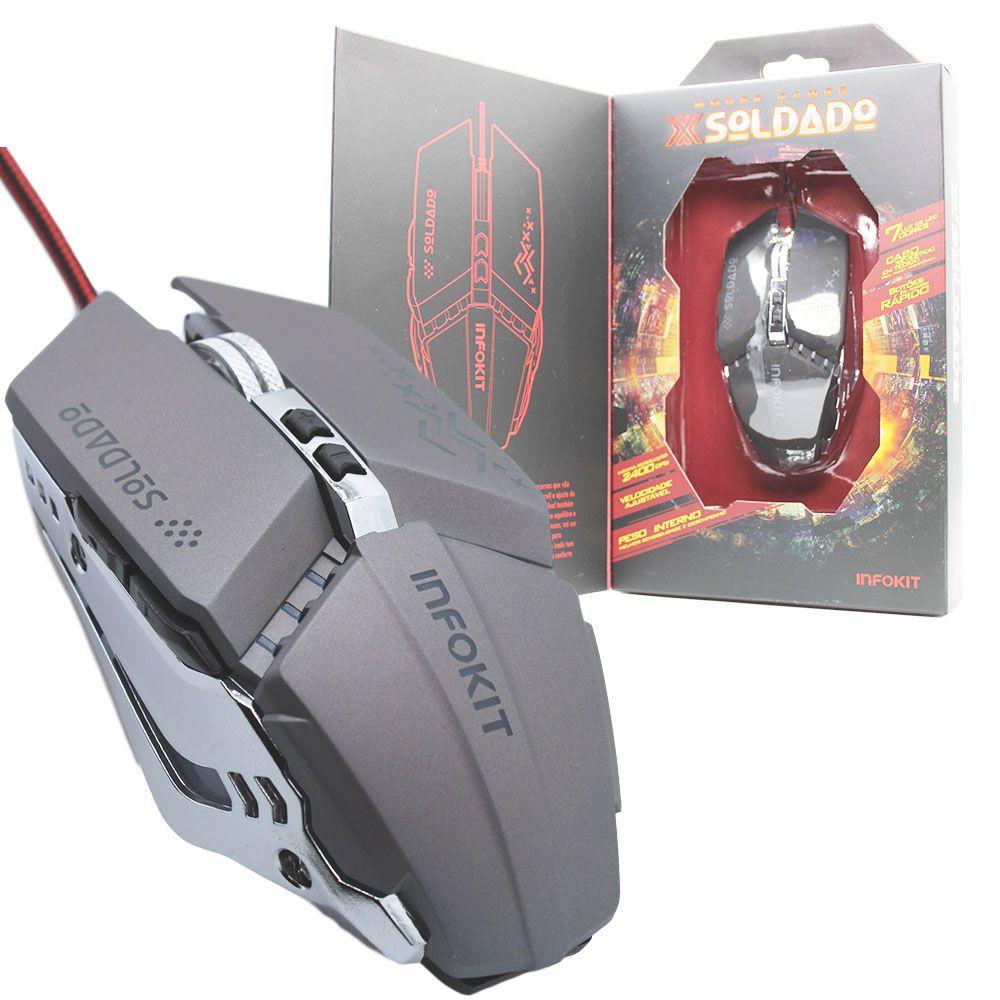 Mouse Gamer Óptico Usb 2400 Dpi Led Rgb Soldado 6x Botões - INFOKIT - Mouse Gamer - Magazine Luiza