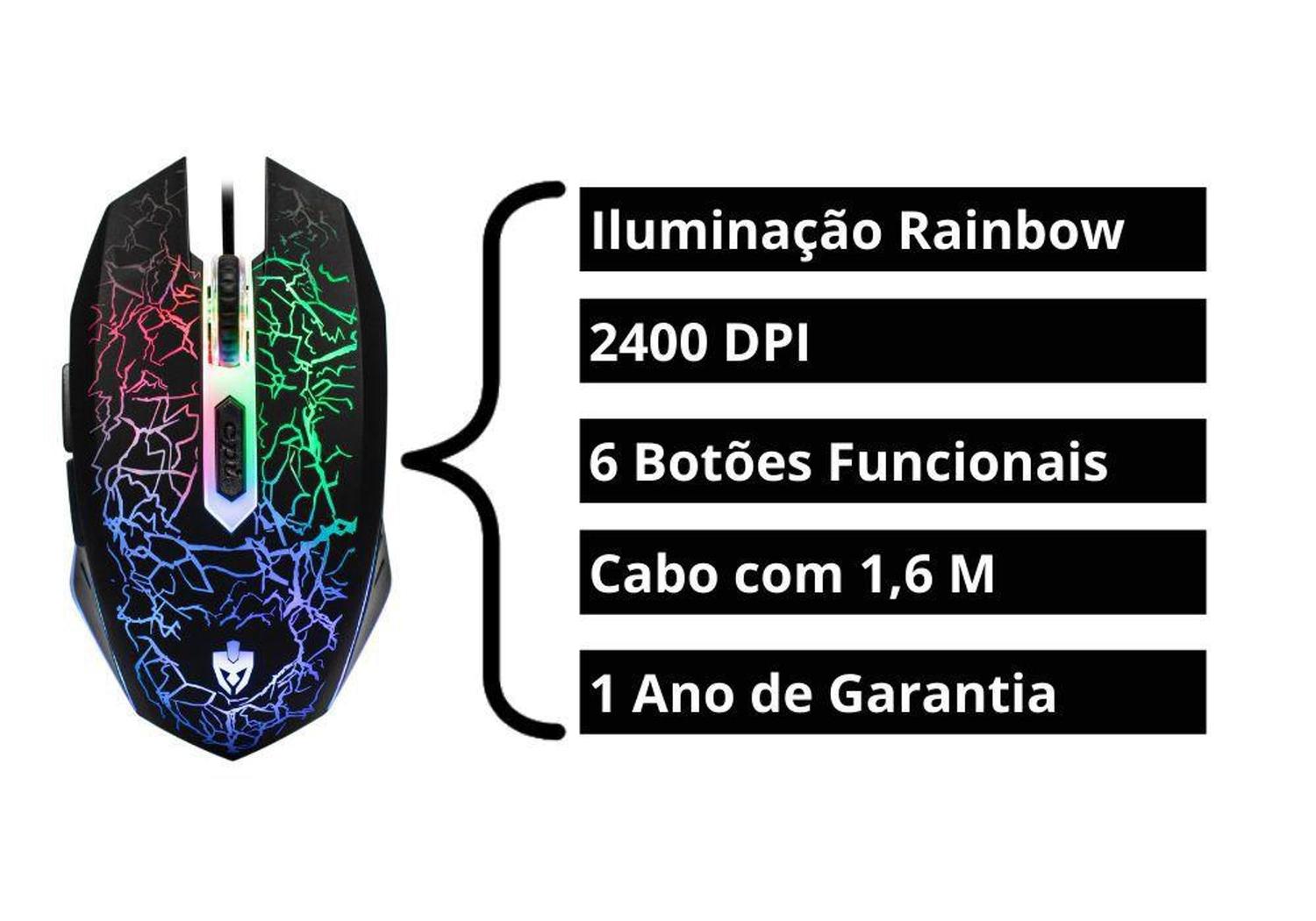 Mouse Gamer Rayden EG-104 2400 DPI 6 Botões LED Rainbow - Evolut ...