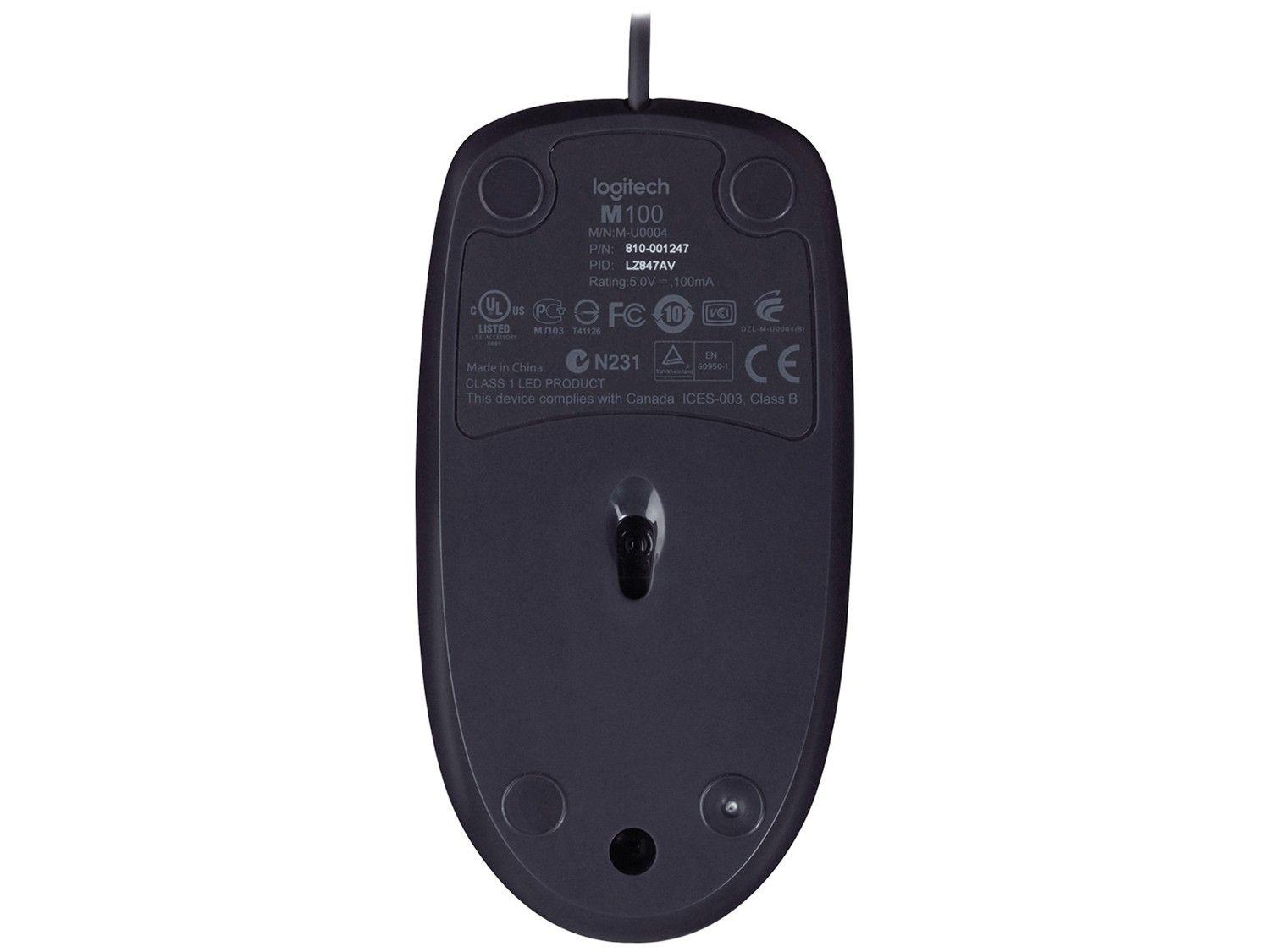 Mouse Logitech Laser 1000DPI 2 Botões M100 Preto
