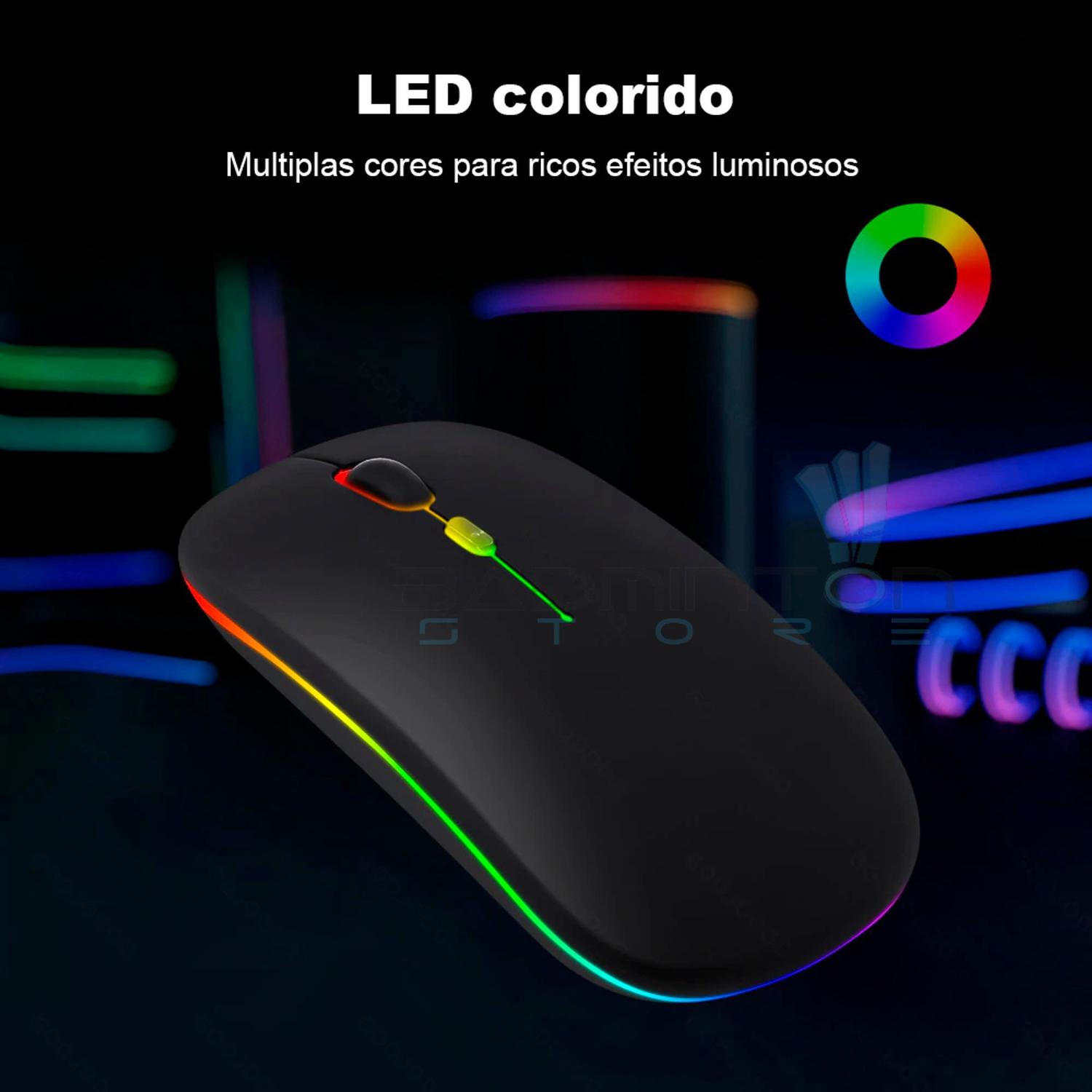 Mouse Óptico Bluetooth Recarregável - Silencioso Slim LED - MBTech ...