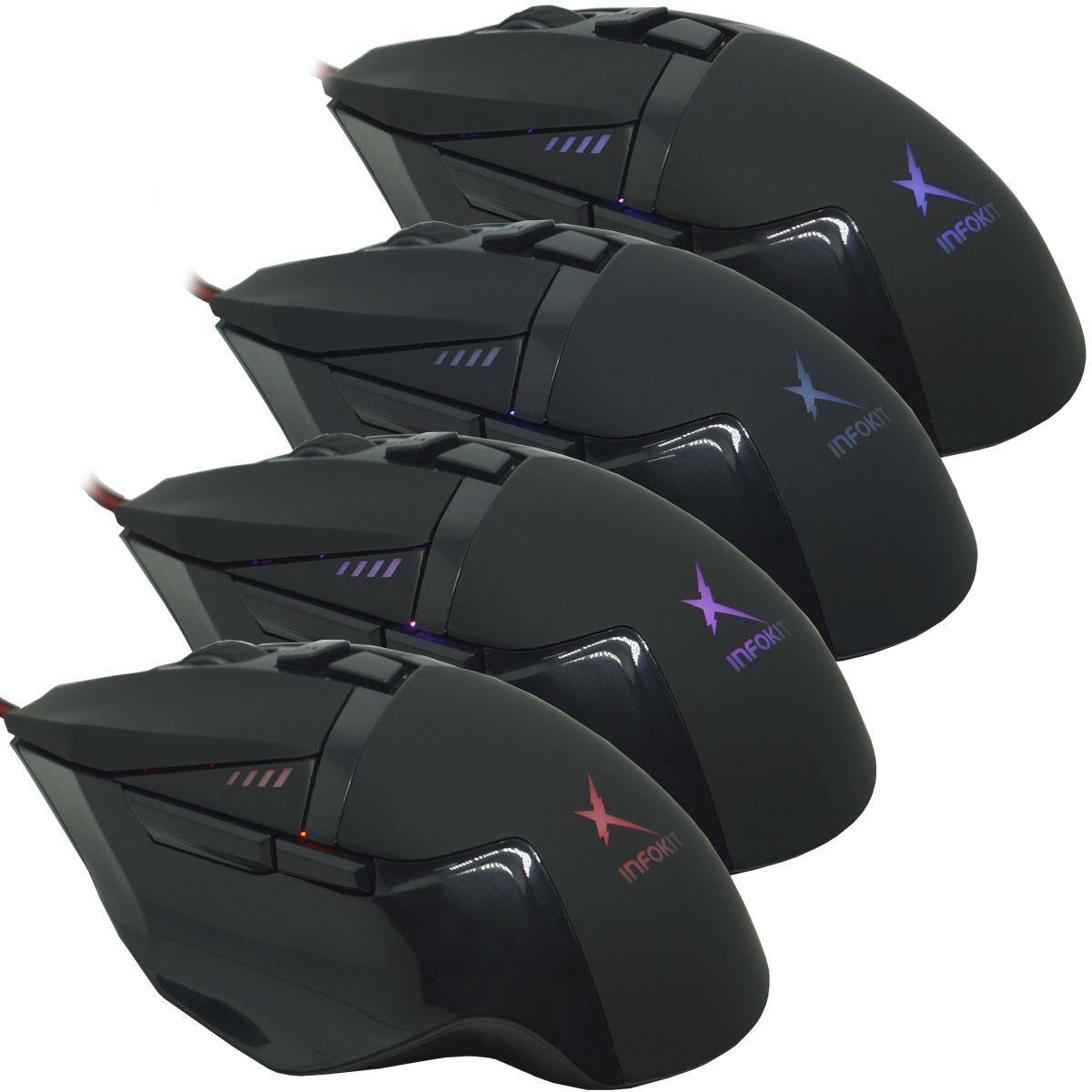 Mouse Óptico Gamer Usb 2400 Dpi 6 Botões Led Rgb 4 Cores Cabo Infokit X Soldado GM-601 Preto ...