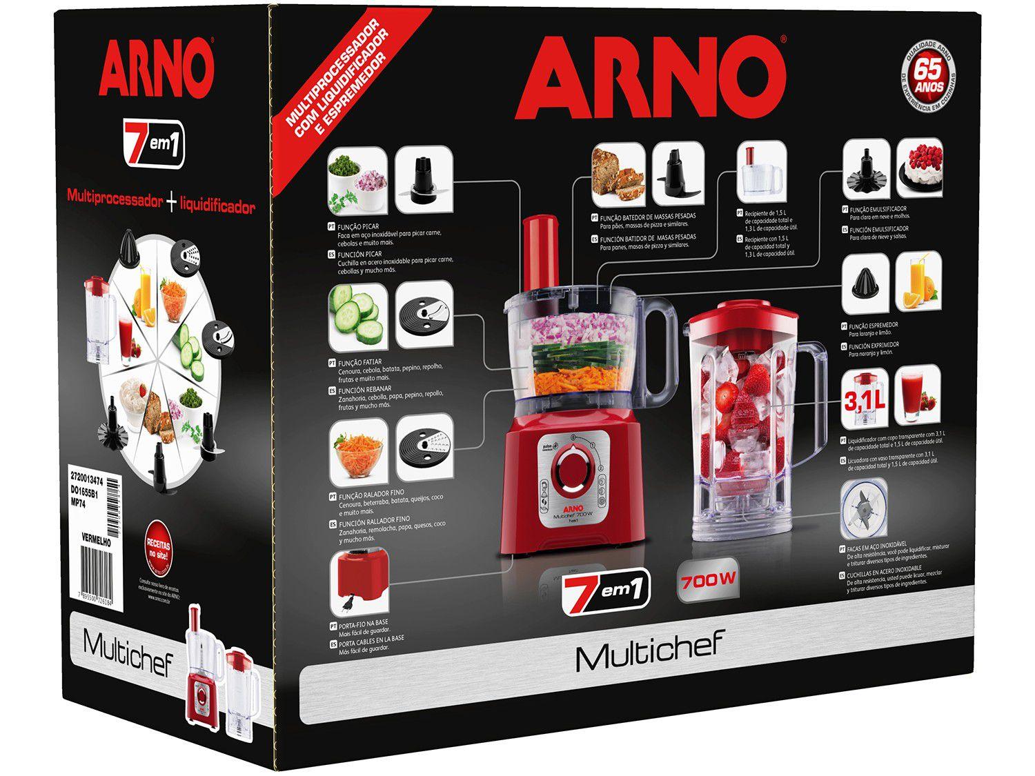 Multiprocessador de Alimentos Arno Vermelho - Multichef 700W ...