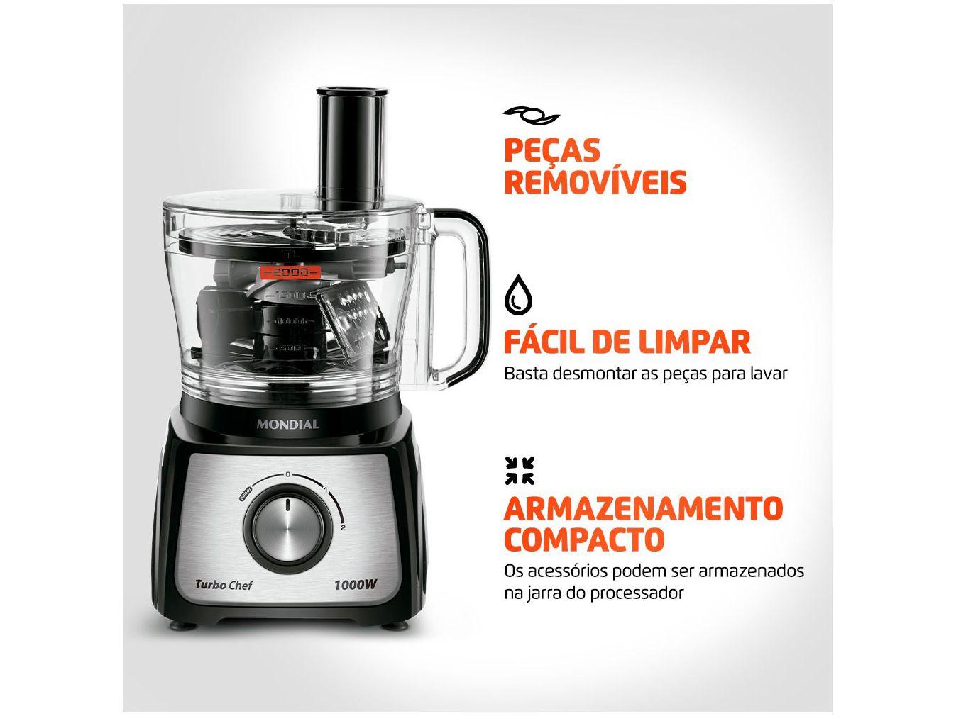 Multiprocessador de Alimentos Mondial Preto Turbo Chef MPN-01-B 5 ...