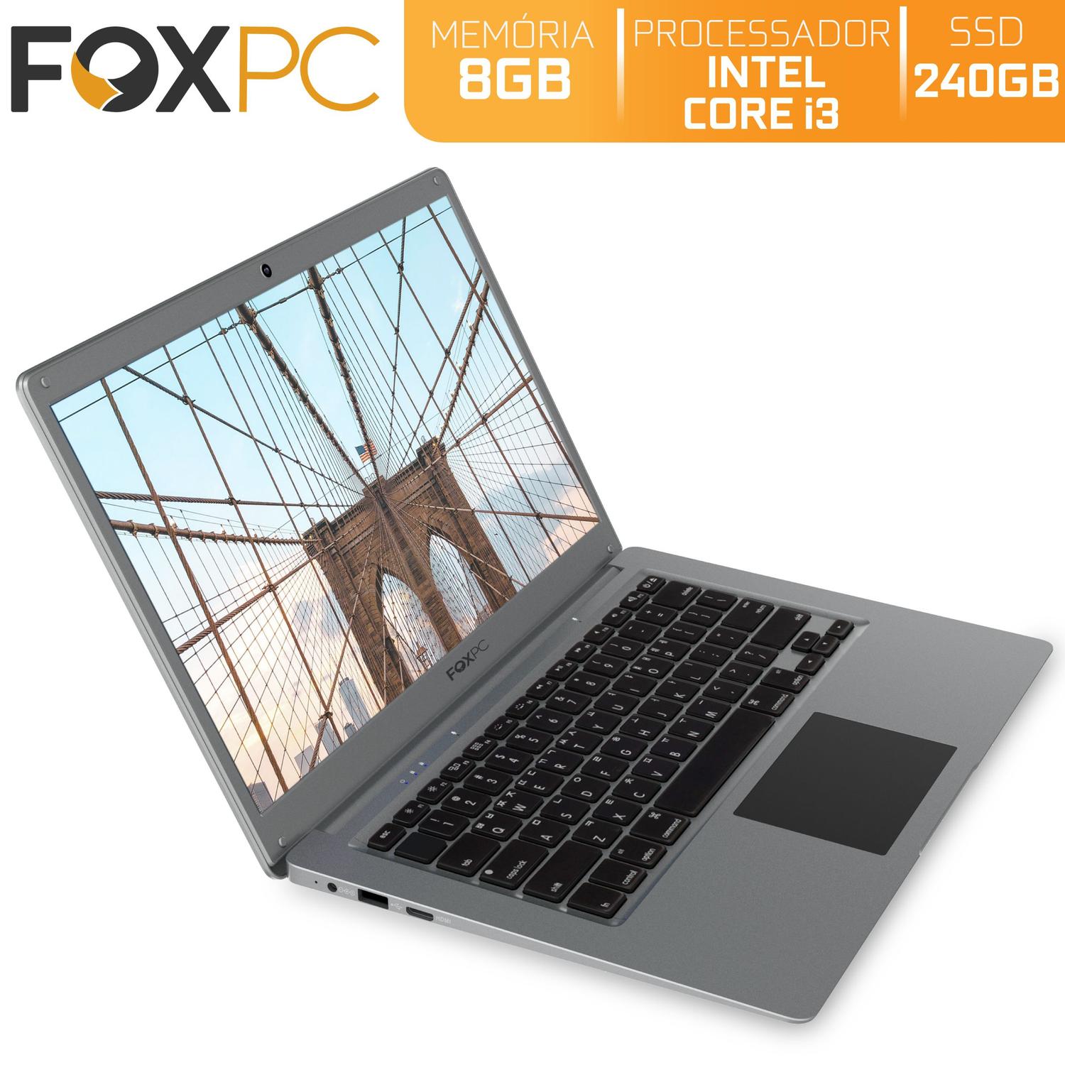 Notebook 14.1” Intel Core i3 8GB SSD 240GB Wifi Cinza Titânio FoxPC ...
