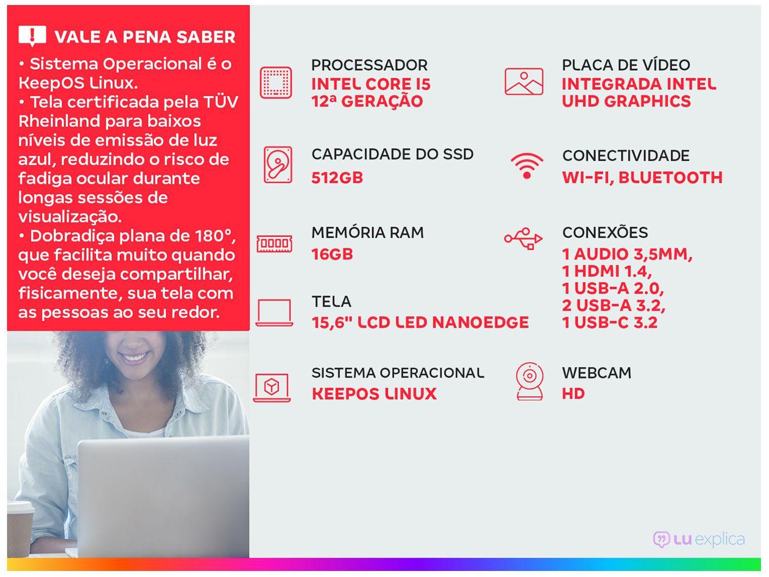 Notebook ASUS Vivobook 15 Intel Core i5 16GB RAM 512GB 15,6" Full HD ...