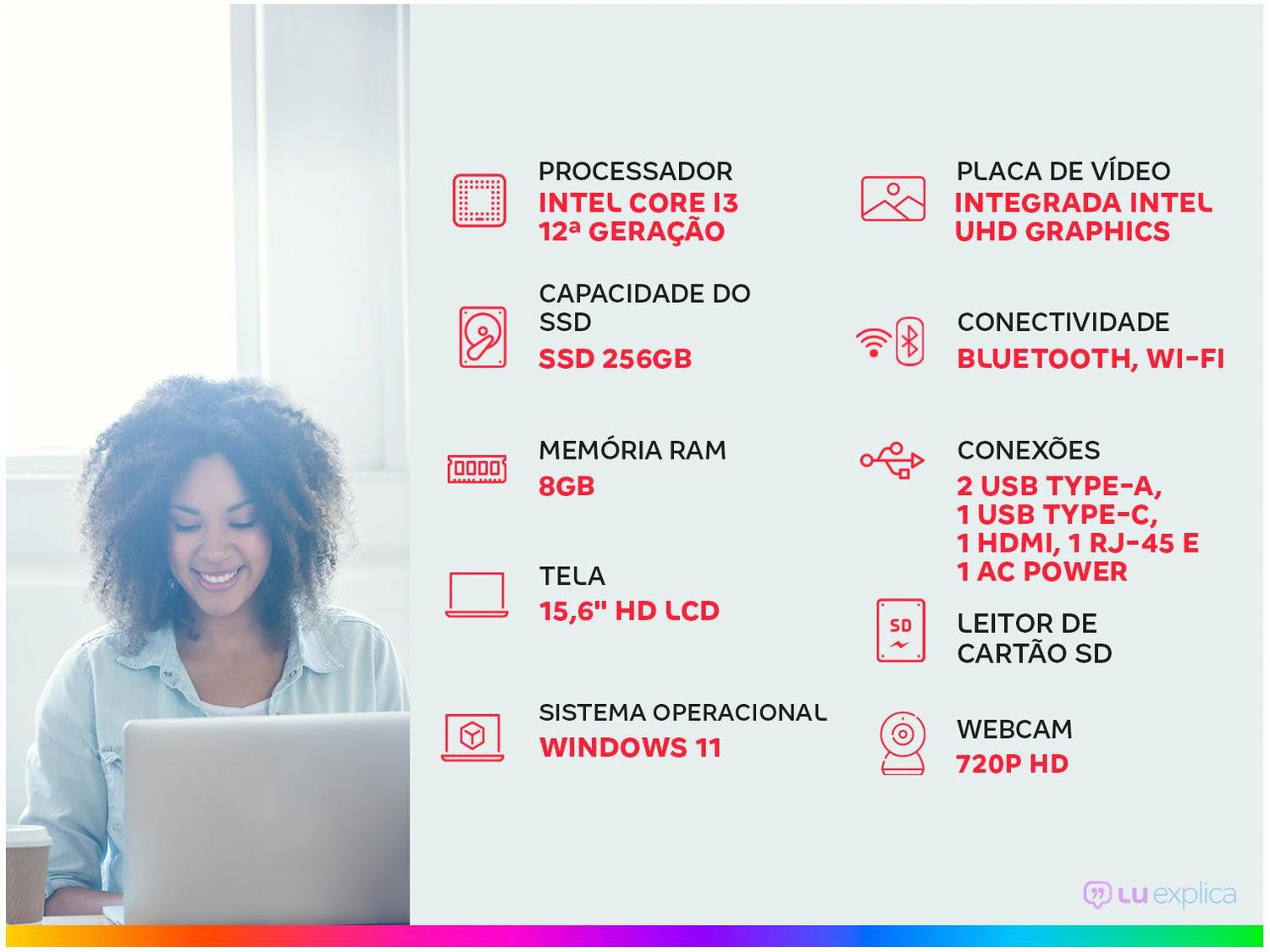 Notebook HP G9 Intel Core i3 8GB RAM 256GB SSD 15,6” HD Windows 11