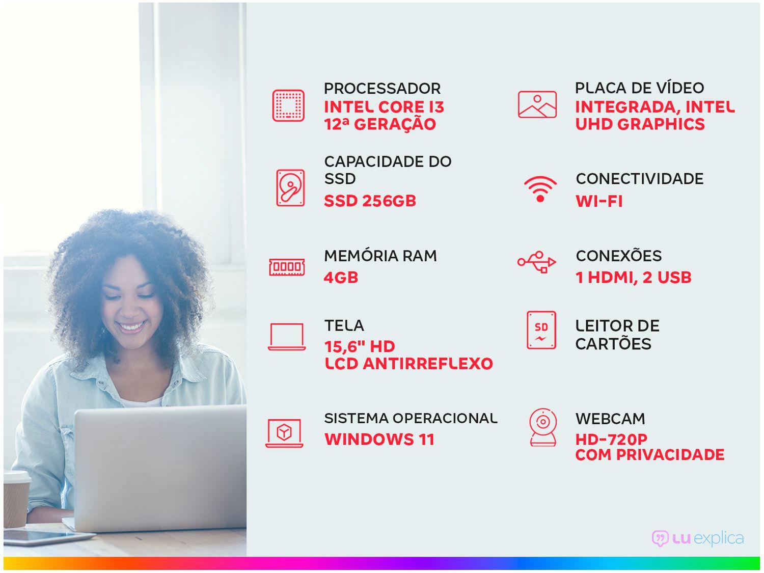 Notebook Lenovo IdeaPad 1i Intel Core i3 4GB RAM 256GB SSD 15,6 ...