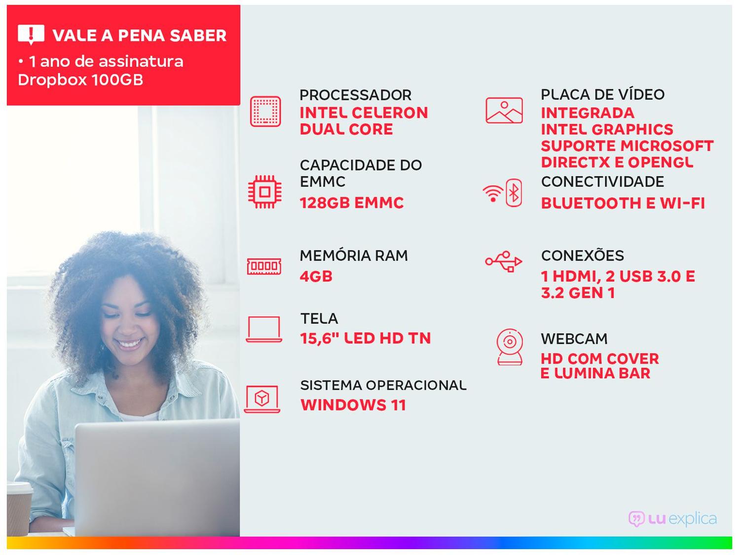 Notebook Positivo Vision C15 Intel Celeron 4GB 1 128GB 15,6” HD Windows ...