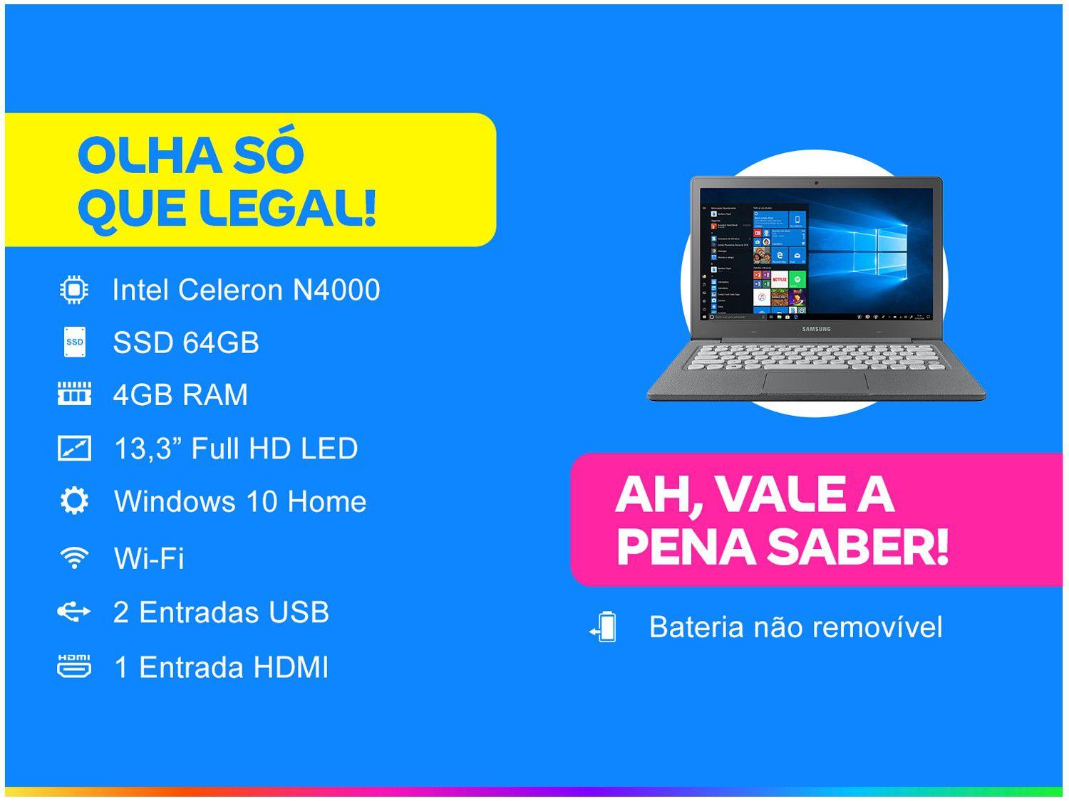 Notebook Samsung Flash F30 Intel Dual Core 4GB SSD 64GB 13,3” Full HD ...