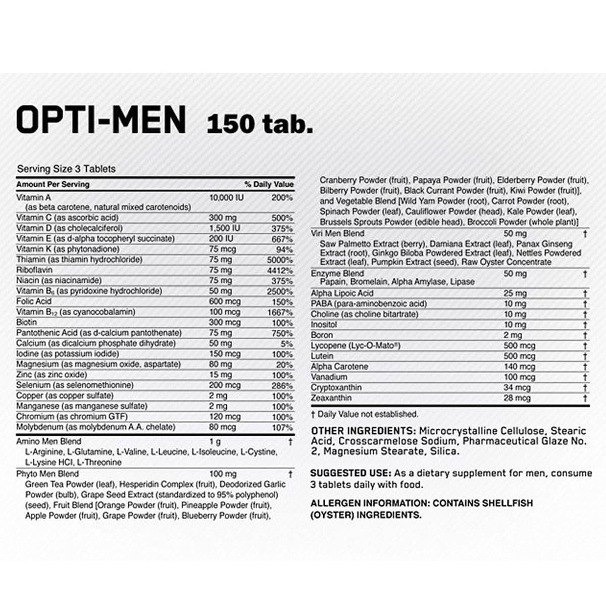 Opti-men Multivitaminico 150 Tabletes - Optimum Nutrition ...