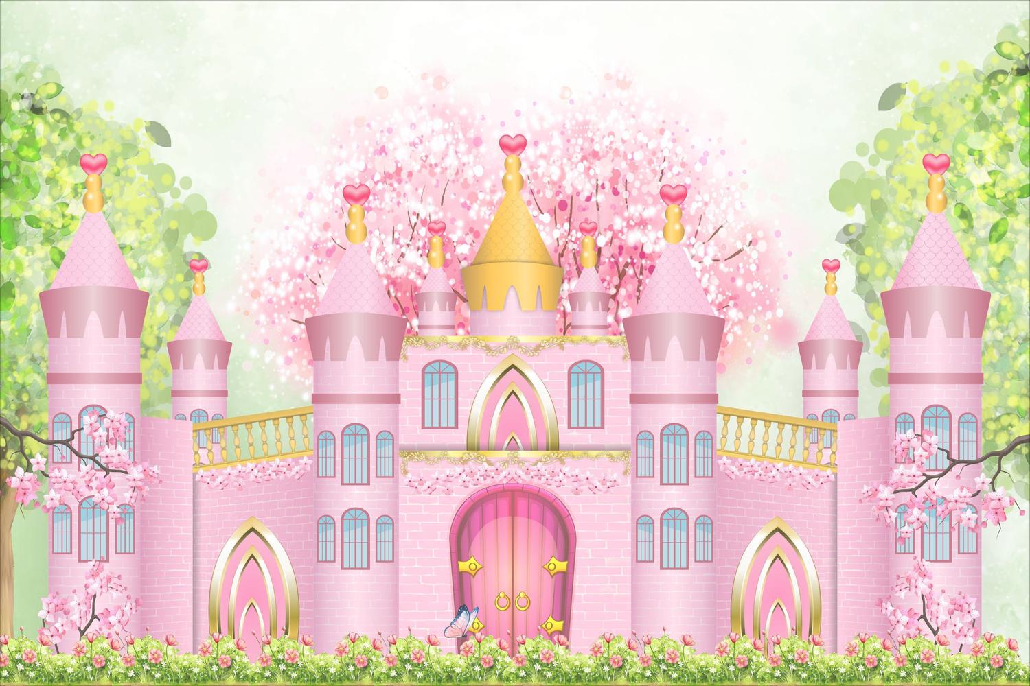 Painel de Lona Castelo Princesa Rosa e Flores - Fabrika De Festa ...