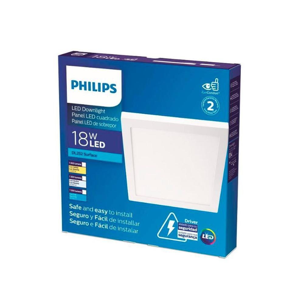 Painel Led Sobrepor Philips 18W Quadrado DL252 4000K 1300lm 100-240V ...