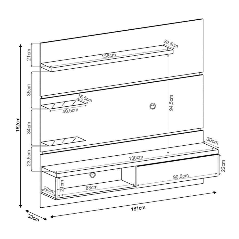 Painel para TV 55 Polegadas Ores Off White e Deck 181 cm - Hb Móveis ...