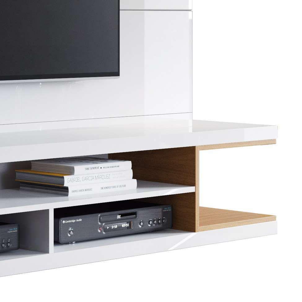 Painel para TV 60 Polegadas Axel Branco Gloss e Natural 181 cm - Mobly ...