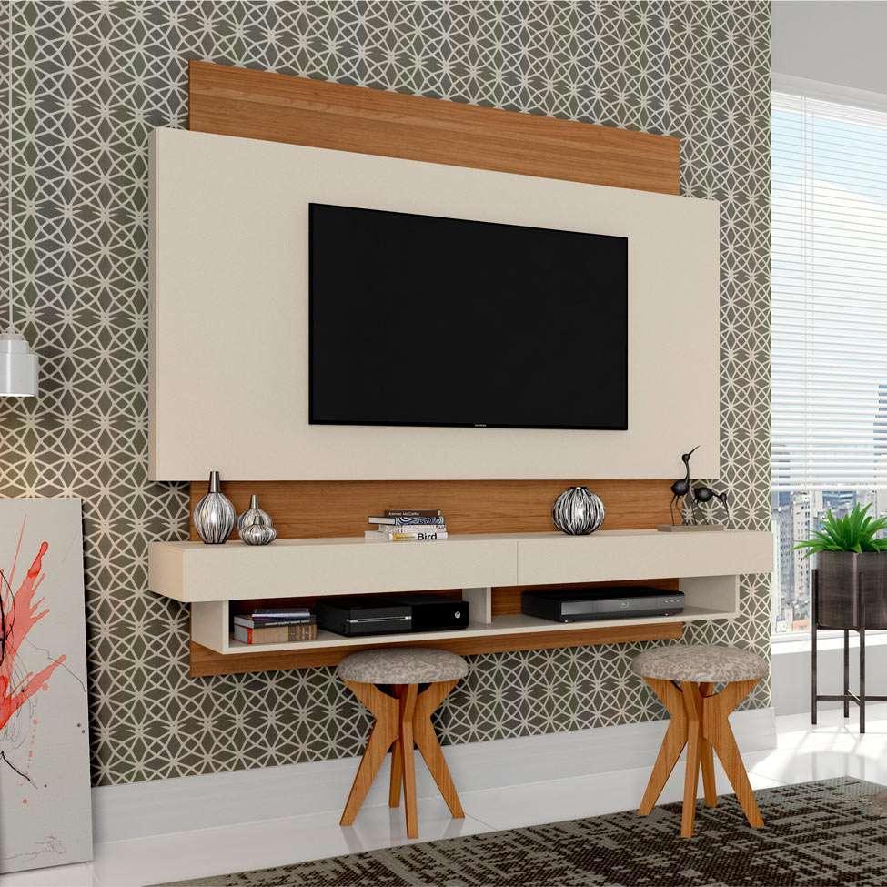 Painel para TV 65 Polegadas Araxá Branco Brilho e Freijo 181 cm - Dalla ...