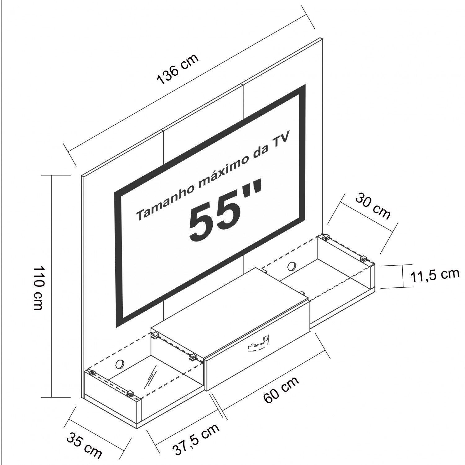 Painel para TV até 55 Polegadas Luxo 5004 JB Bechara Canela - Painel ...