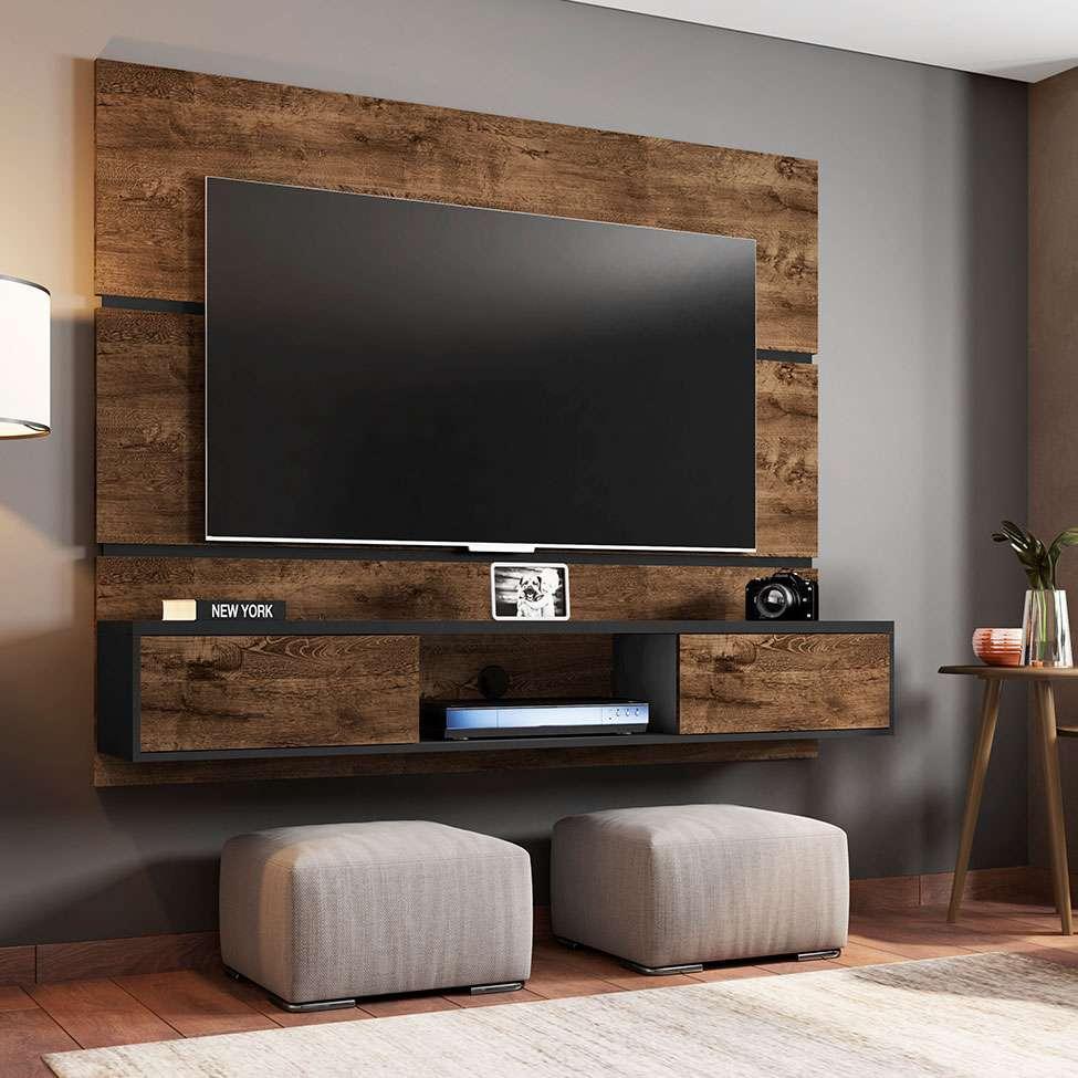 Painel para TV até 65 Polegadas Âmbar Marrom Escuro e Preto - Móveis ...