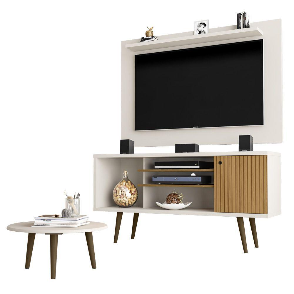 painel rack tv 50 polegadas + mesa de centro para sala de estar 1 porta largura 135 cm cor off ...