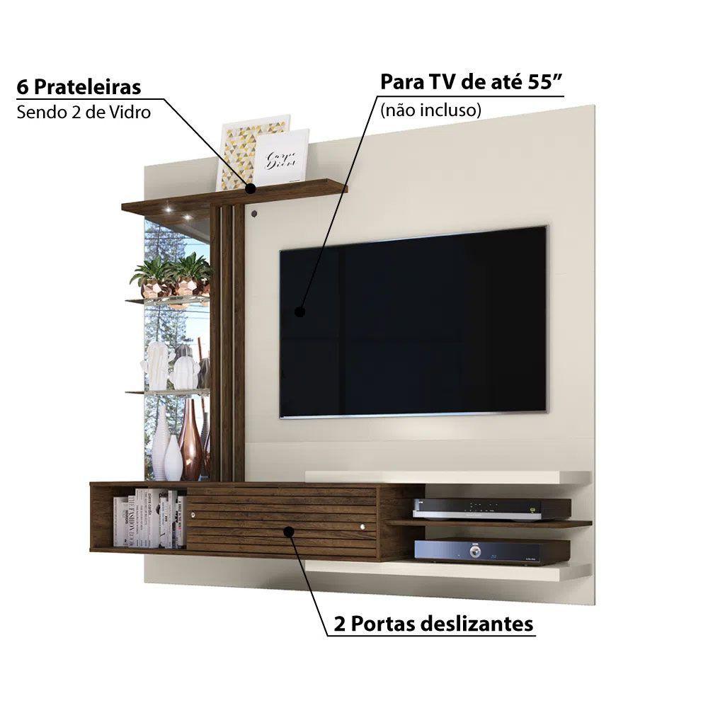 Painel Suspenso Frizz Supreme para TV 55 Pol Off White Imbuia ...