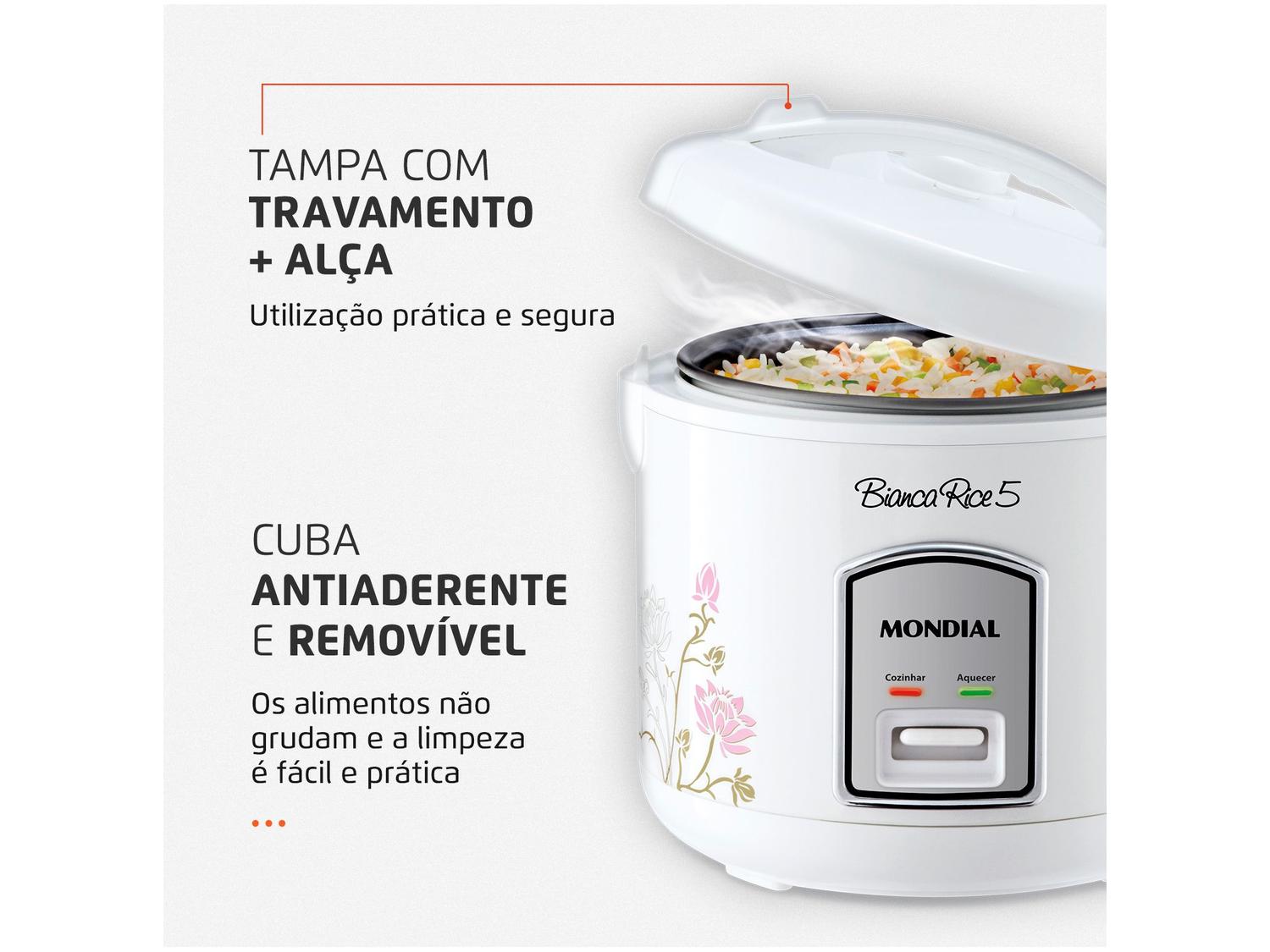 Panela de Arroz Elétrica Mondial Bianca Rice NPE-05-5X 5 Xícaras 400W