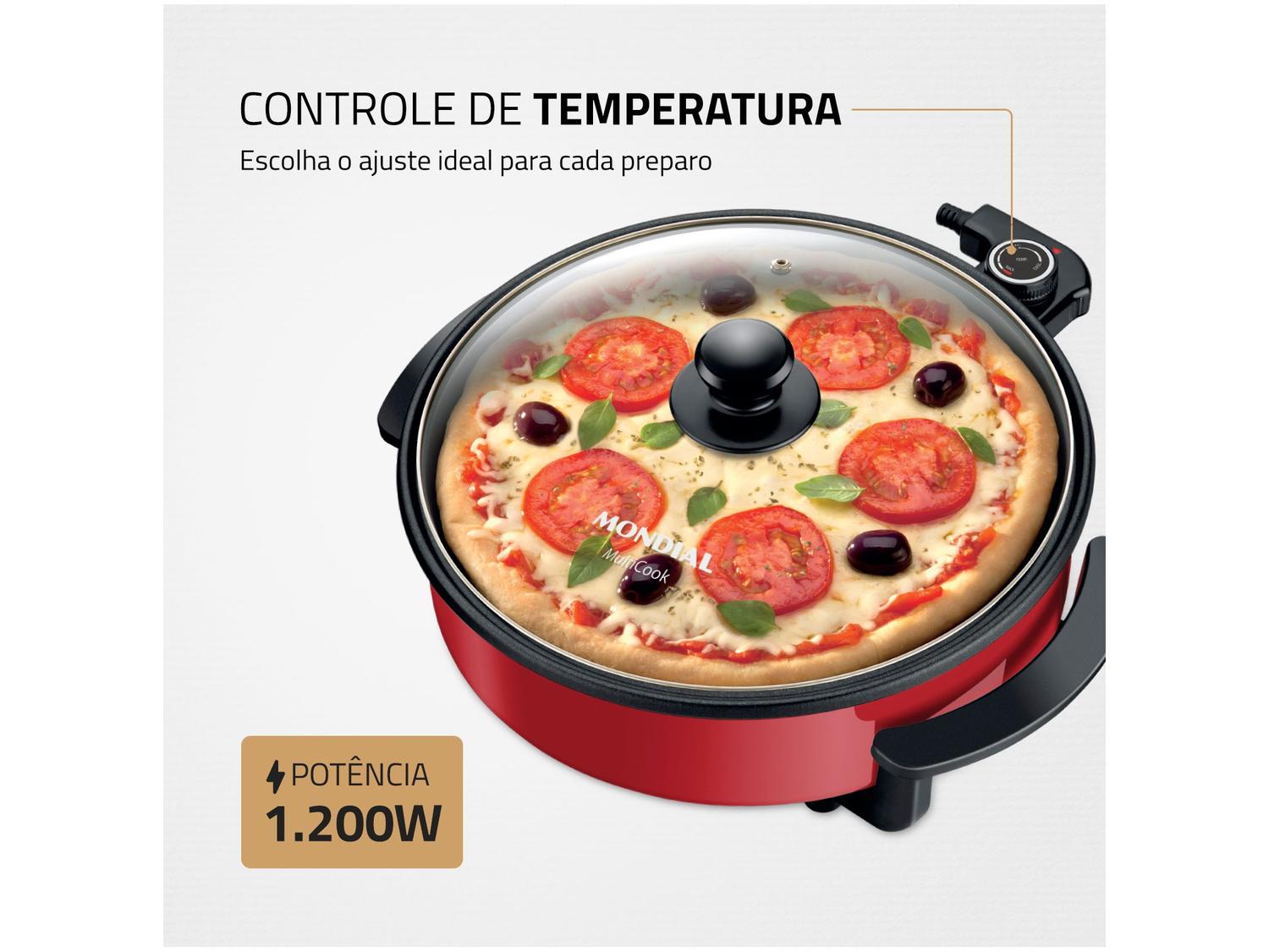 Panela Elétrica Multifuncional Grill Redonda Mondial Multicook Red PE-28 1200W 3L