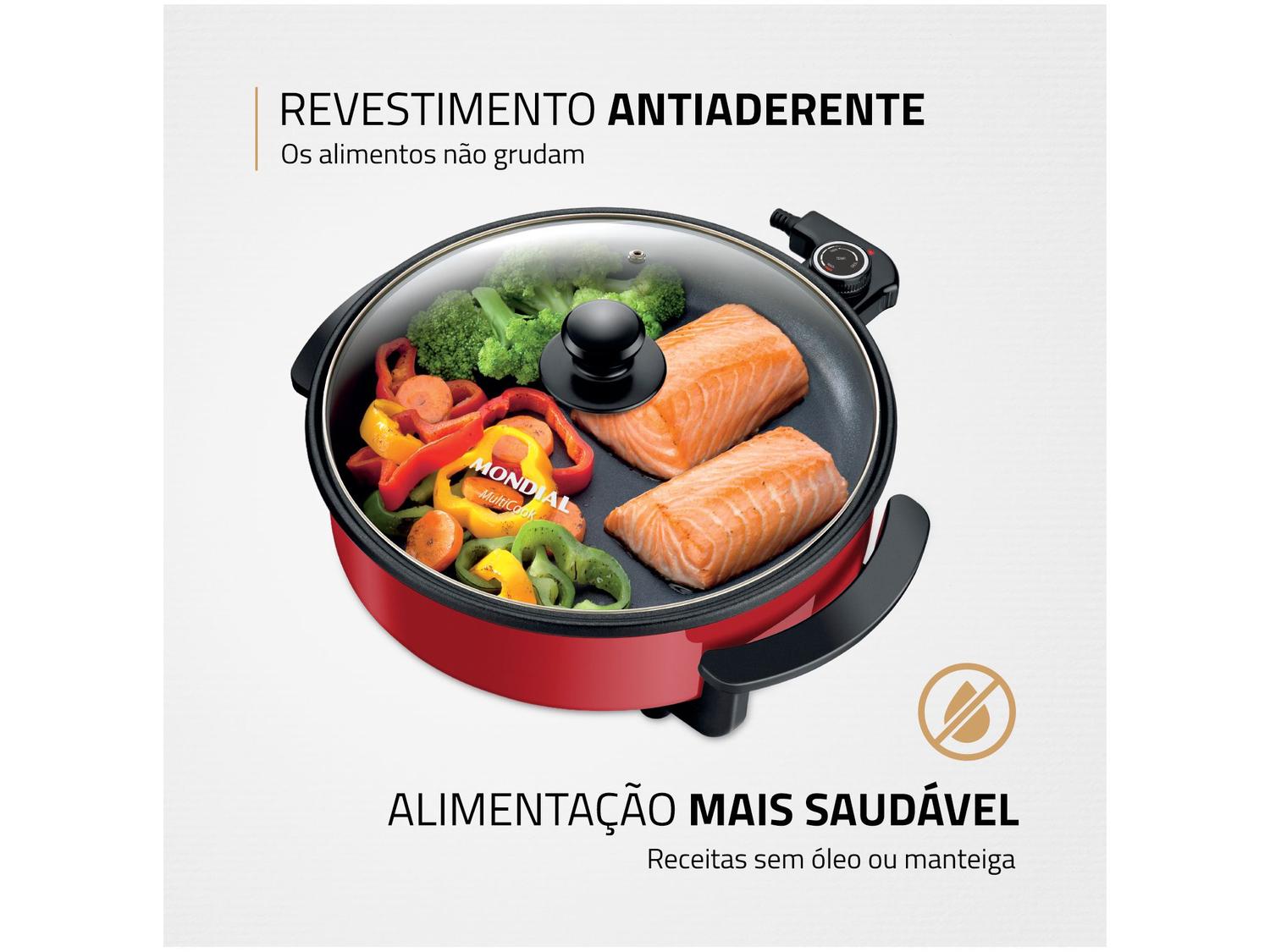 Panela Elétrica Multifuncional Grill Redonda Mondial Multicook Red PE ...