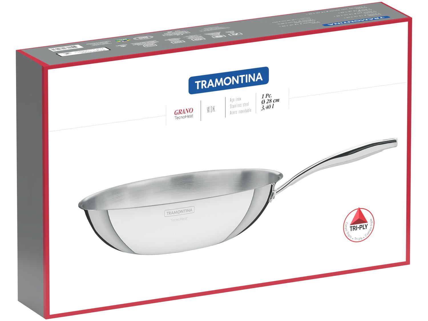 Panela Wok Tramontina Inox Fundo Triplo Grano 28cm