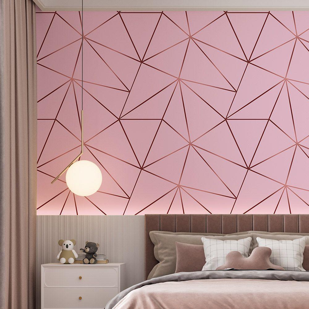 Papel De Parede Adesivo Zara Rosa Com Rosê Gold Gh Papel De Parede