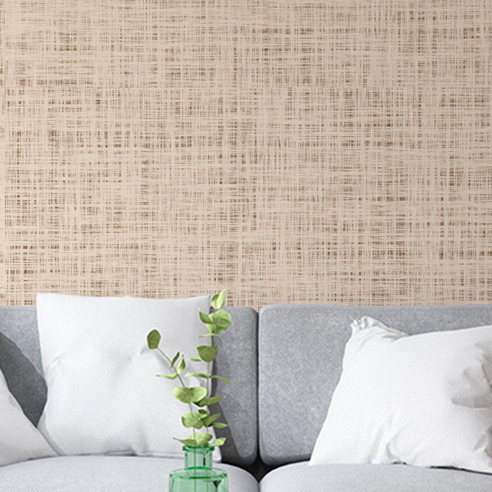 Papel De Parede Auto Colante Efeito Linho Natural Bege 12M ...