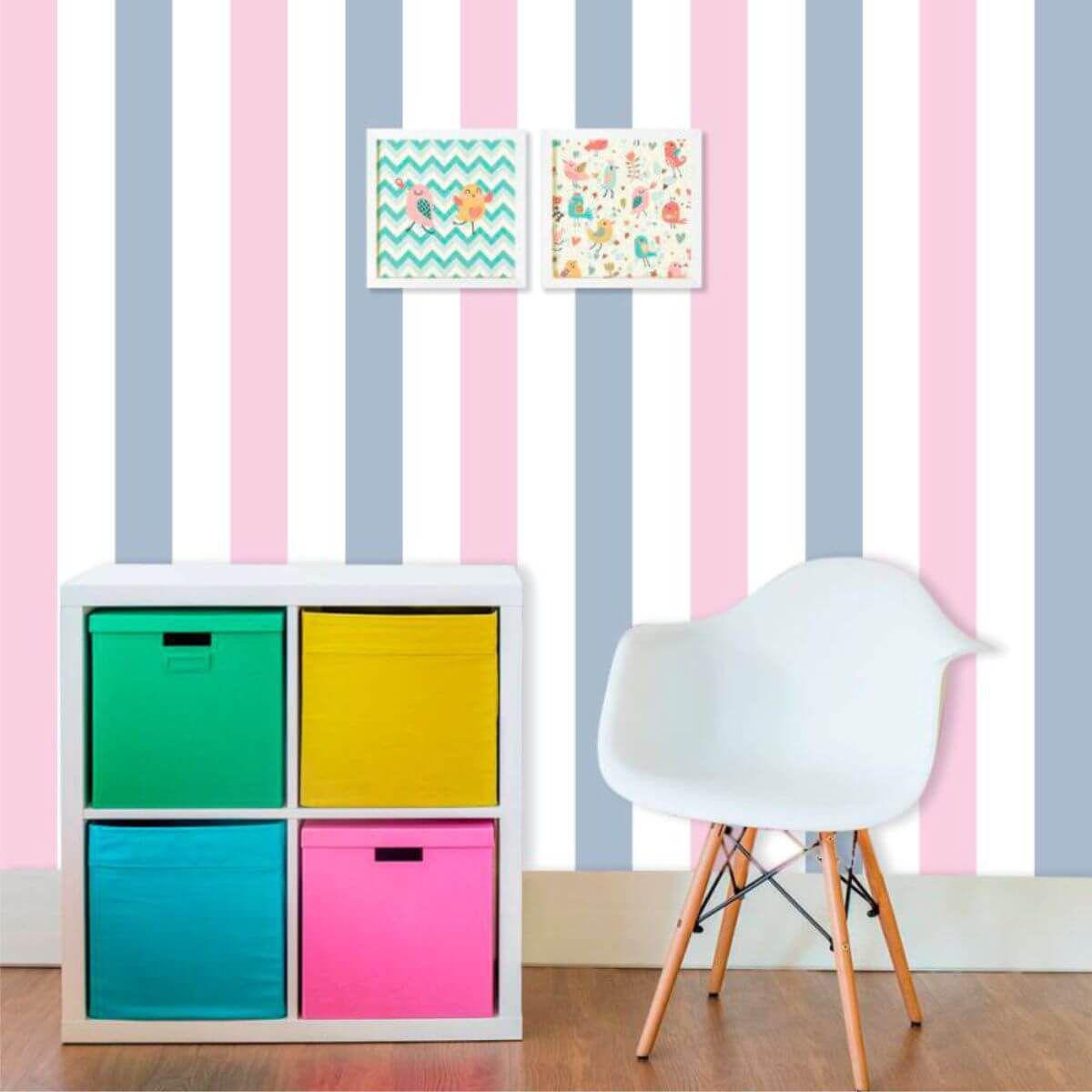 Papel de Parede Listrado Rosa e Azul 270 - Inove Papéis de Parede ...