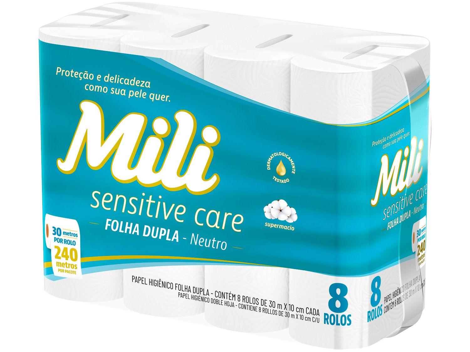 Papel Higiênico Folha Dupla Mili Sensitive Care 8 Rolos 30m