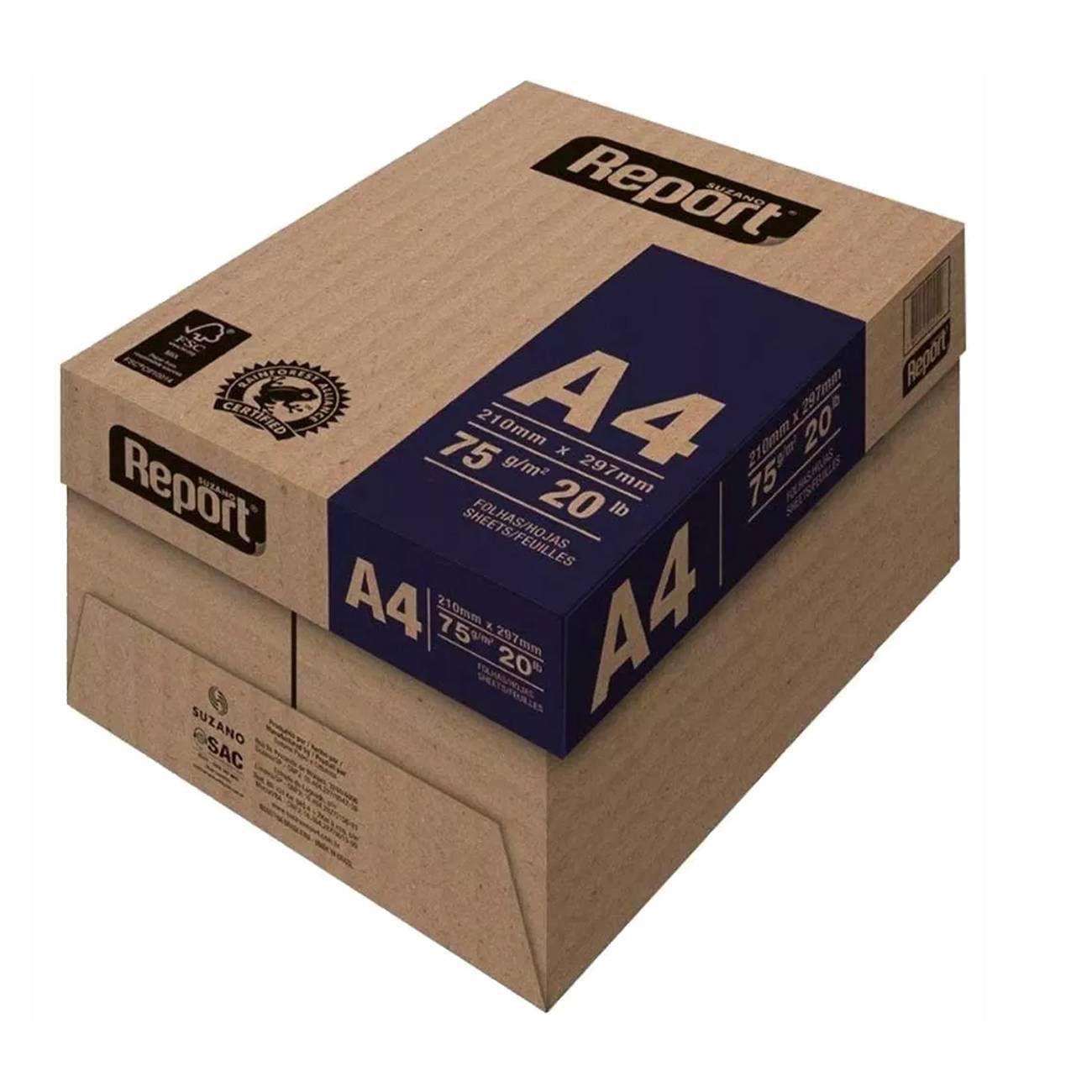 Papel Sulfite A4 Branco Premium 500 Folhas 210x297mm 75g Report - Caixa 10 Resmas - Papel ...