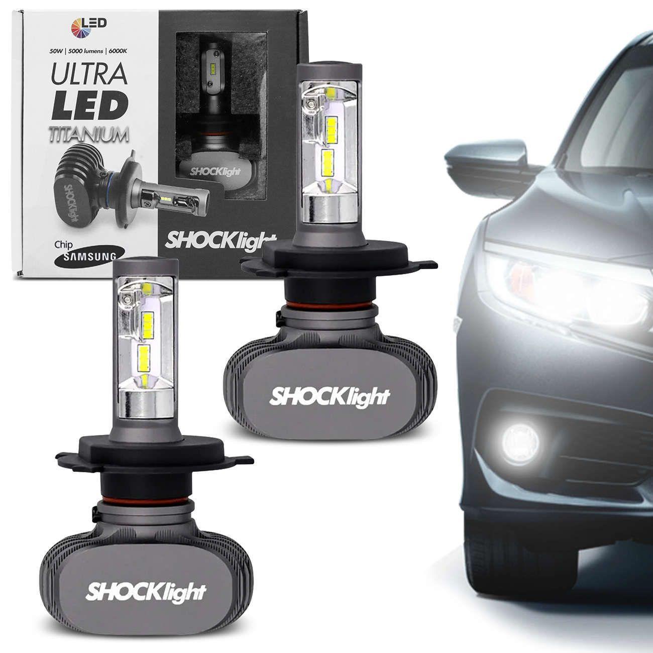 Par Lâmpadas Ultra LED H4 6000K 10000LM Shocklight Titanium com Reator ...