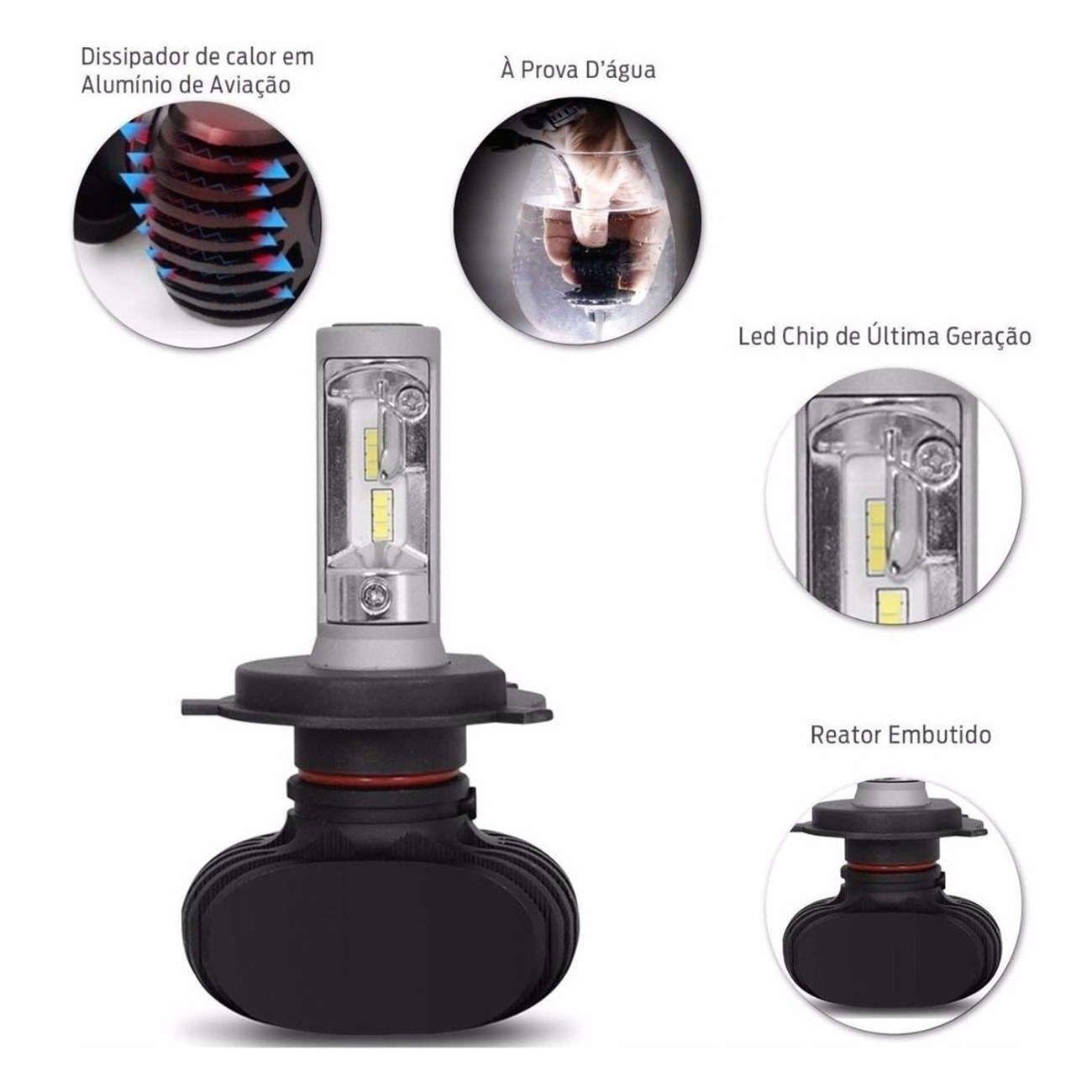 Par Lâmpadas Ultra LED H4 6000K 10000LM Shocklight Titanium com Reator Efeito Xênon Farol Carro ...