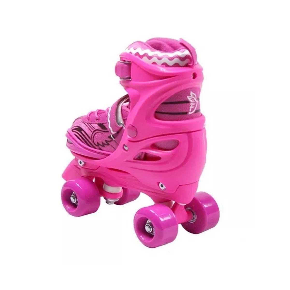 Patins 4 Rodas Ajustável Rosa Com Luz De Led Feminino 30/33 - Fenix ...