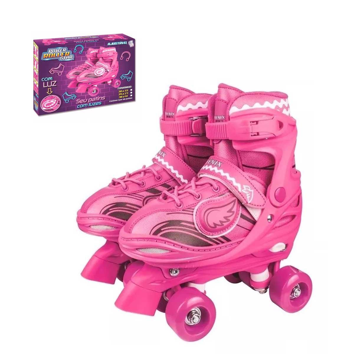 Patins 4 Rodas Ajustável Rosa Com Luz De Led Feminino 30/33 - FENIX ...