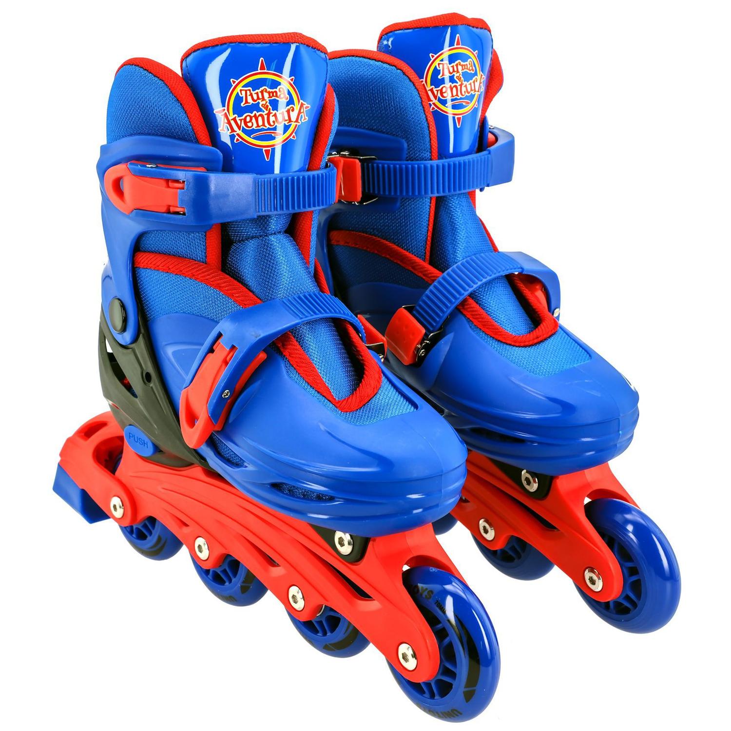 Patins Inline Infantil Tamanho Ajustável Azul + Kit Proteção - Unitoys ...