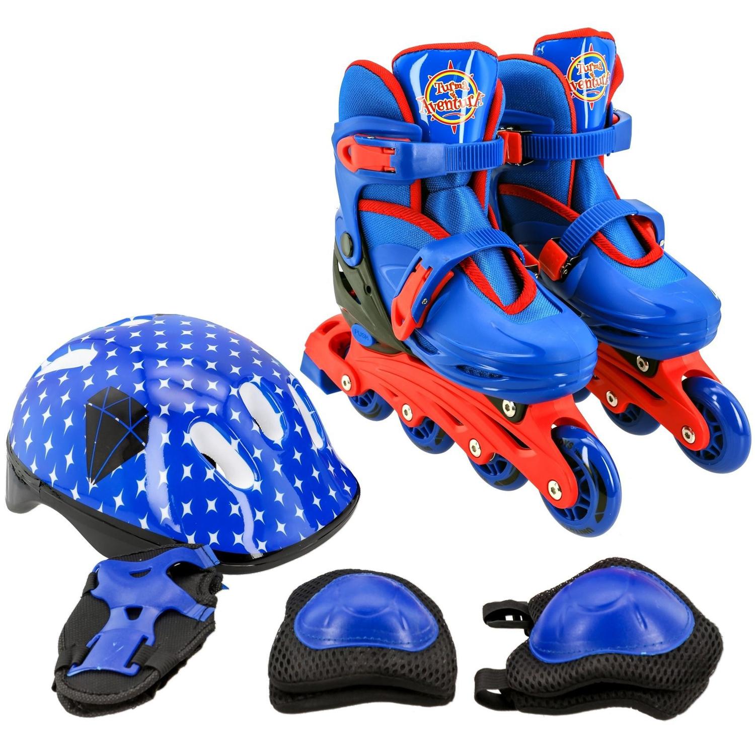 Patins Inline Infantil Tamanho Ajustável Azul + Kit Proteção - Unitoys ...