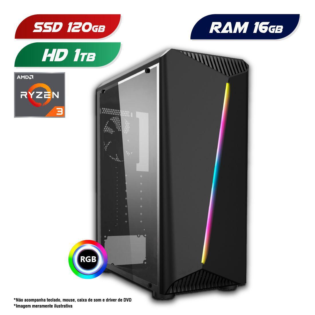 PC Gamer AMD Ryzen 3 3200G 16GB SSD 120GB + HD 1TB CertoX Stream 6113 ...