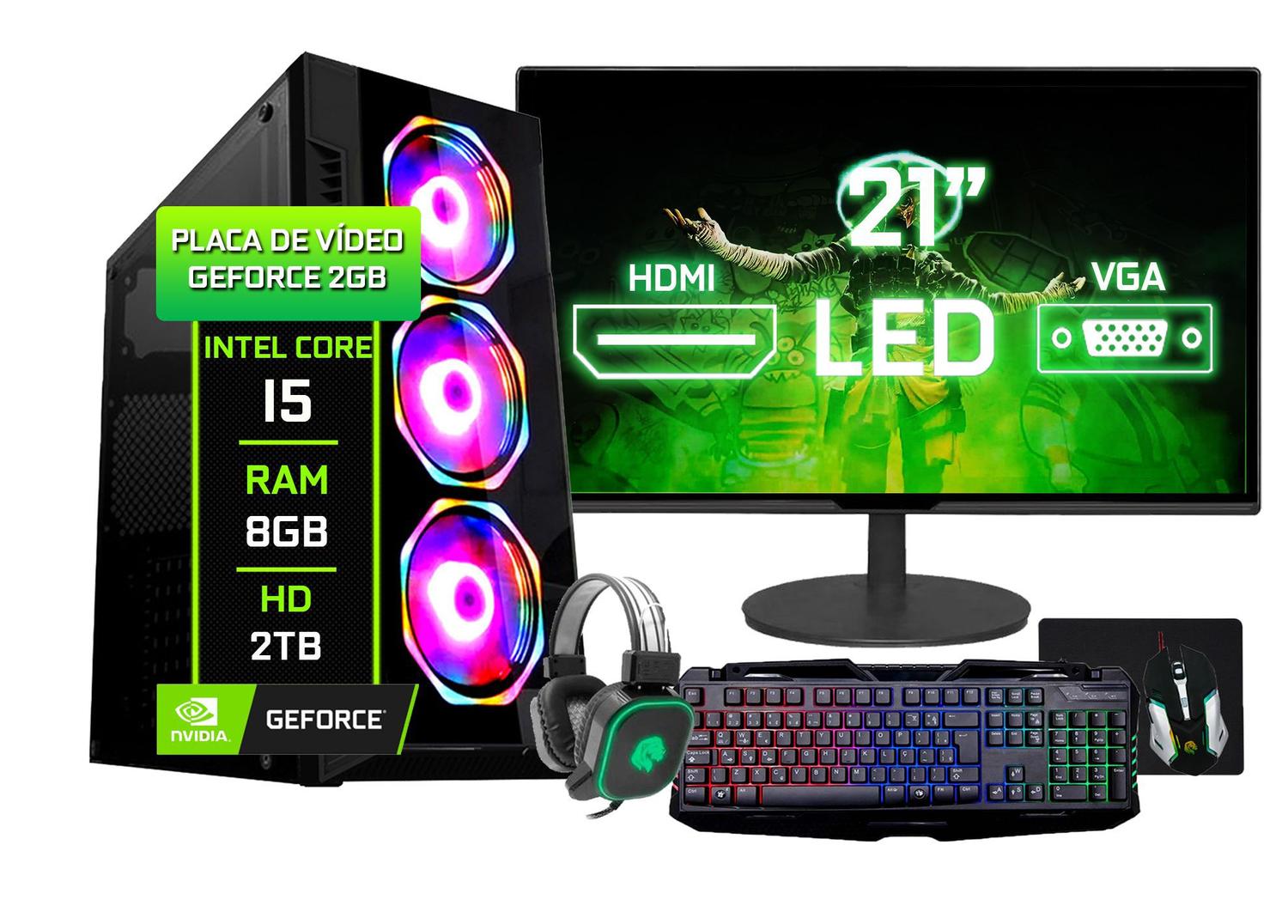 PC Gamer Barato Completo Intel i5 8GB HD 2TB Geforce 2GB Monitor 21 ...