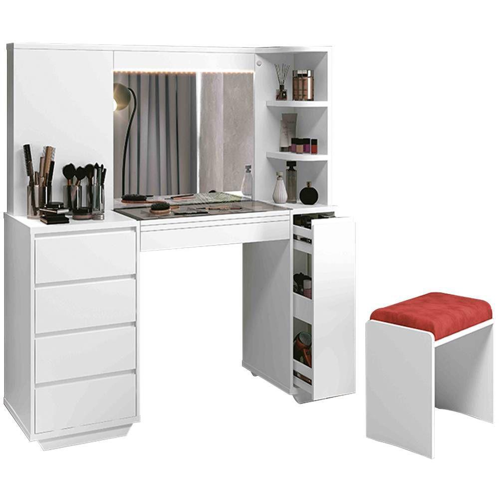 Penteadeira Camarim Com Nichos Led E Banqueta Branca Fênix - Penteadeira Camarim - Magazine Luiza