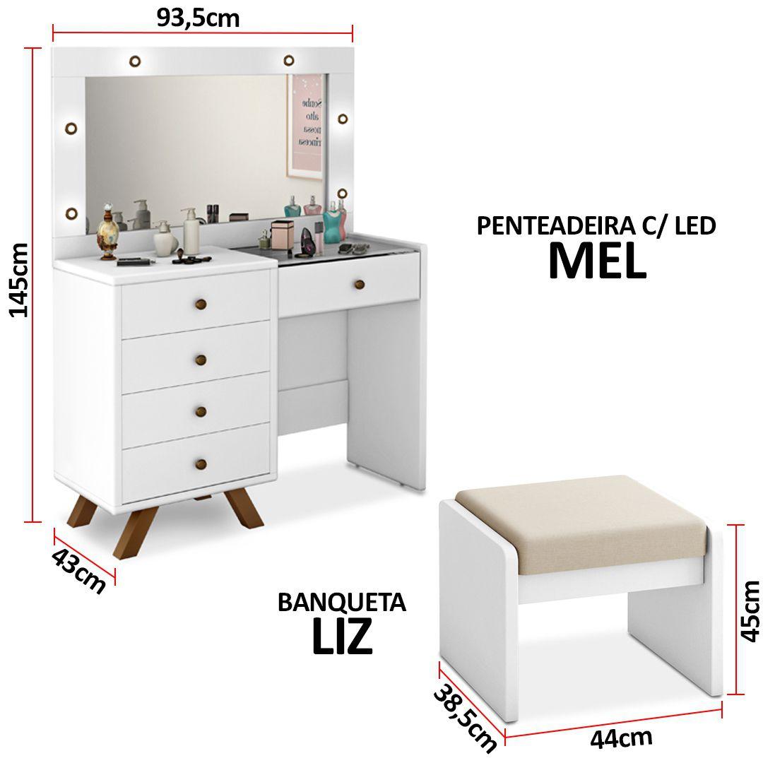 Penteadeira Quarto Camarim Mel Led 5 Gav Banqueta - Pelaio Moveis ...