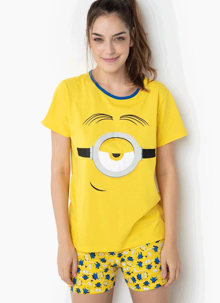 Pijama Curto Feminino Adulto Algodão Minions - Puket - Pijama Feminino ...