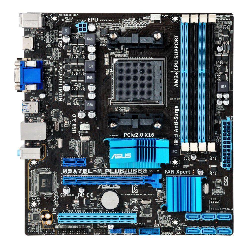 Placa Mãe Asus M5A78L-M PLUS/USB3 mATX AMD AM3 DDR3 HDMI DVI VGA USB 3. ...