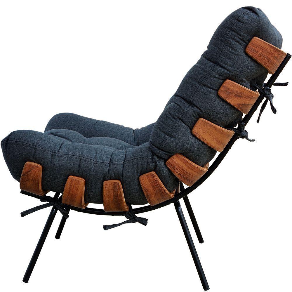 Poltrona Costela com Puff Sala de Estar Linho Chumbo - Lyam Decor ...